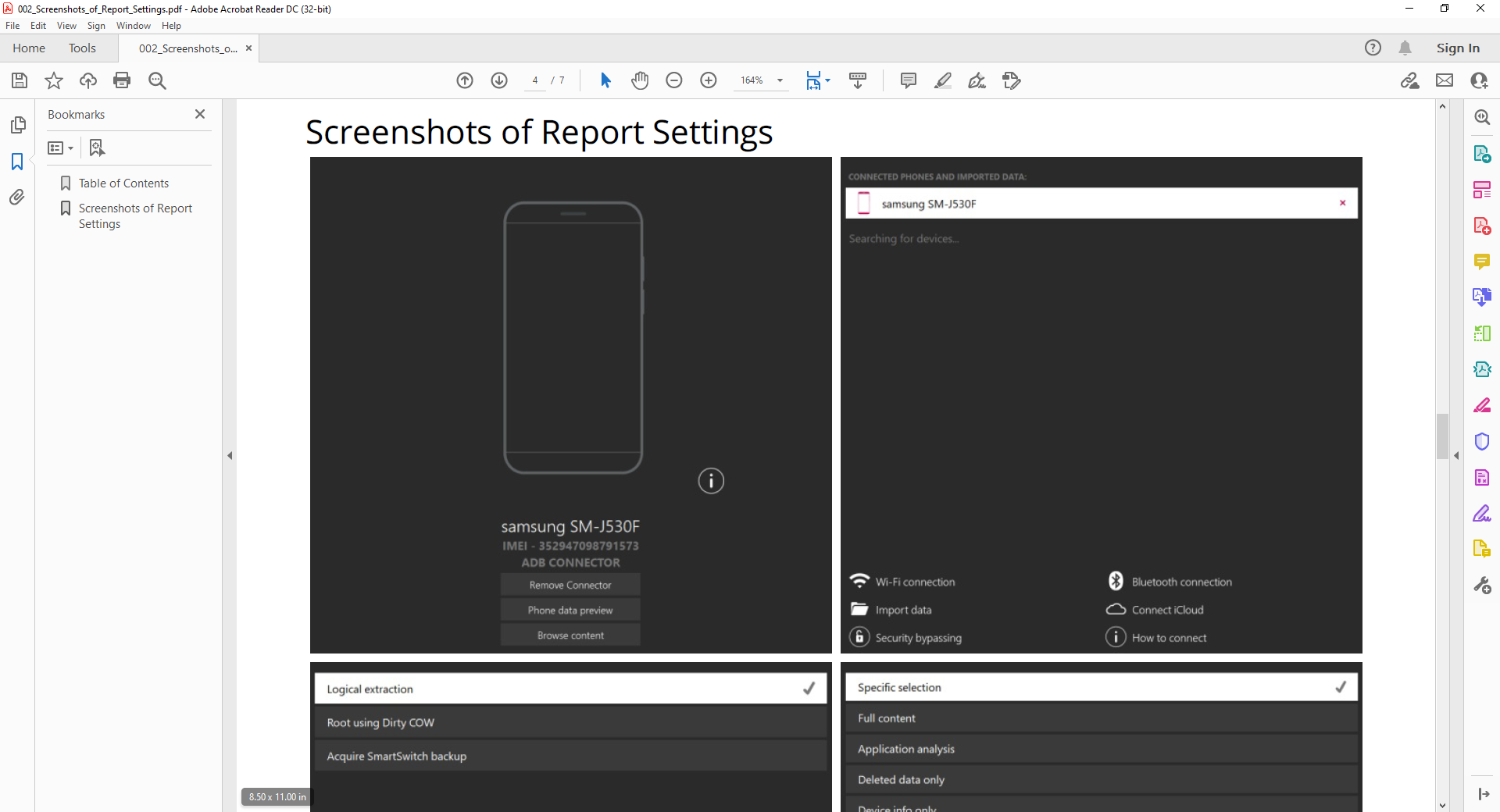 Data - Screenshots of report settings